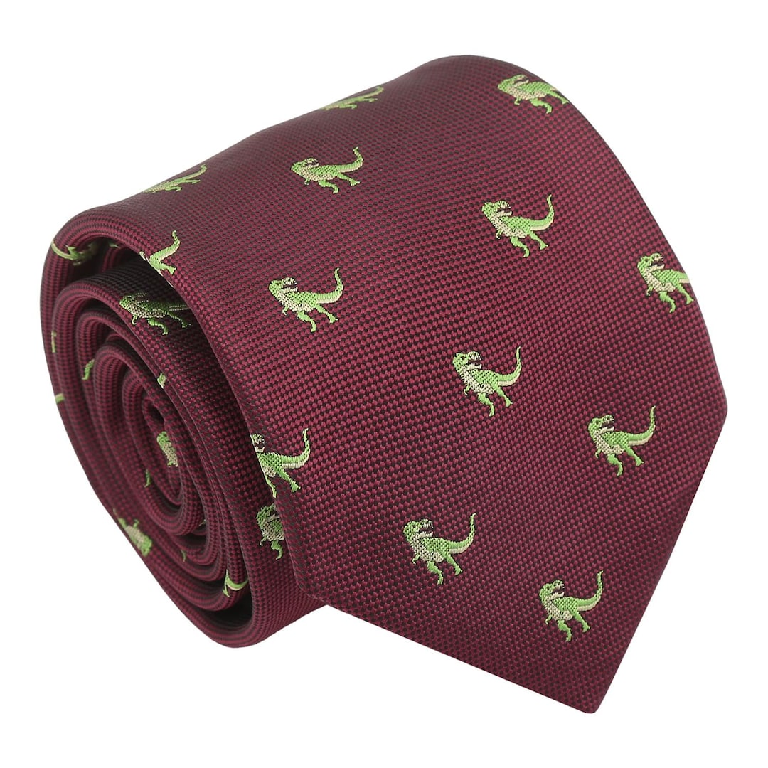Burgundy T-rex Dinosaur Embroidered Tie, Woven Tie, Dinosaur Patterned ...