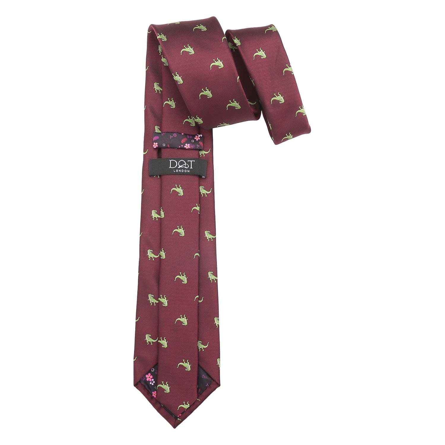 Burgundy T-rex Dinosaur Embroidered Tie, Woven Tie, Dinosaur Patterned ...