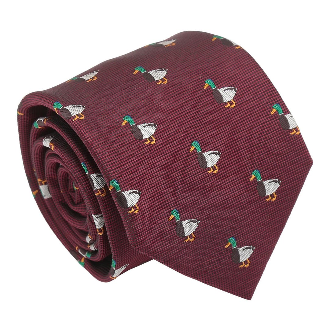 Burgundy Duck Mallard Green Tie, Woven Tie, Animal Patterned Tie ...