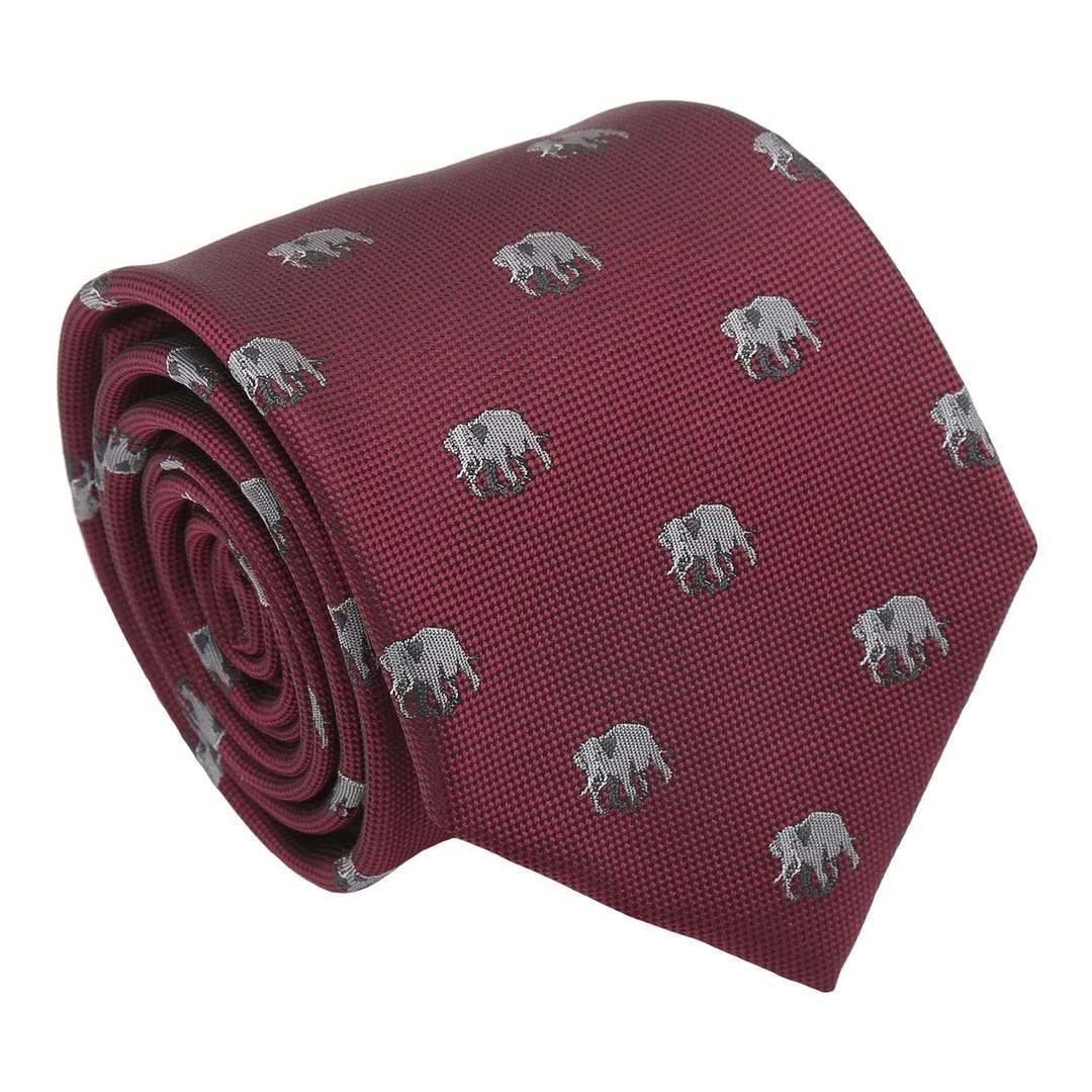 Burgundy Elephant Tie, Woven Tie, Animal Patterned Tie, Casual Tie ...