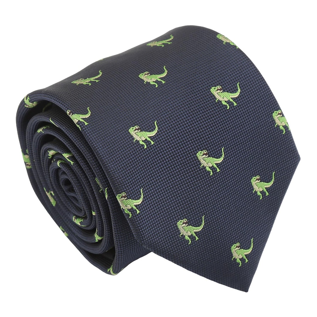 Navy Blue T-rex Dinosaur Embroidered Tie, Woven Tie, Dinosaur Patterned ...