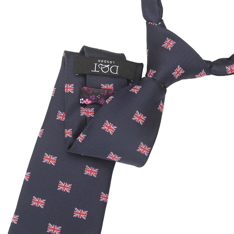 Navy Blue British Union Jack Flag Tie, Woven Tie, Casual Tie, Handmade ...