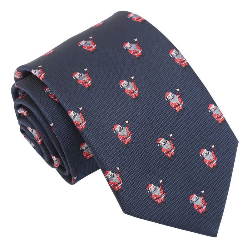 Navy Blue Embroidered Santa Claus Christmas Pattern Woven Microfibre ...