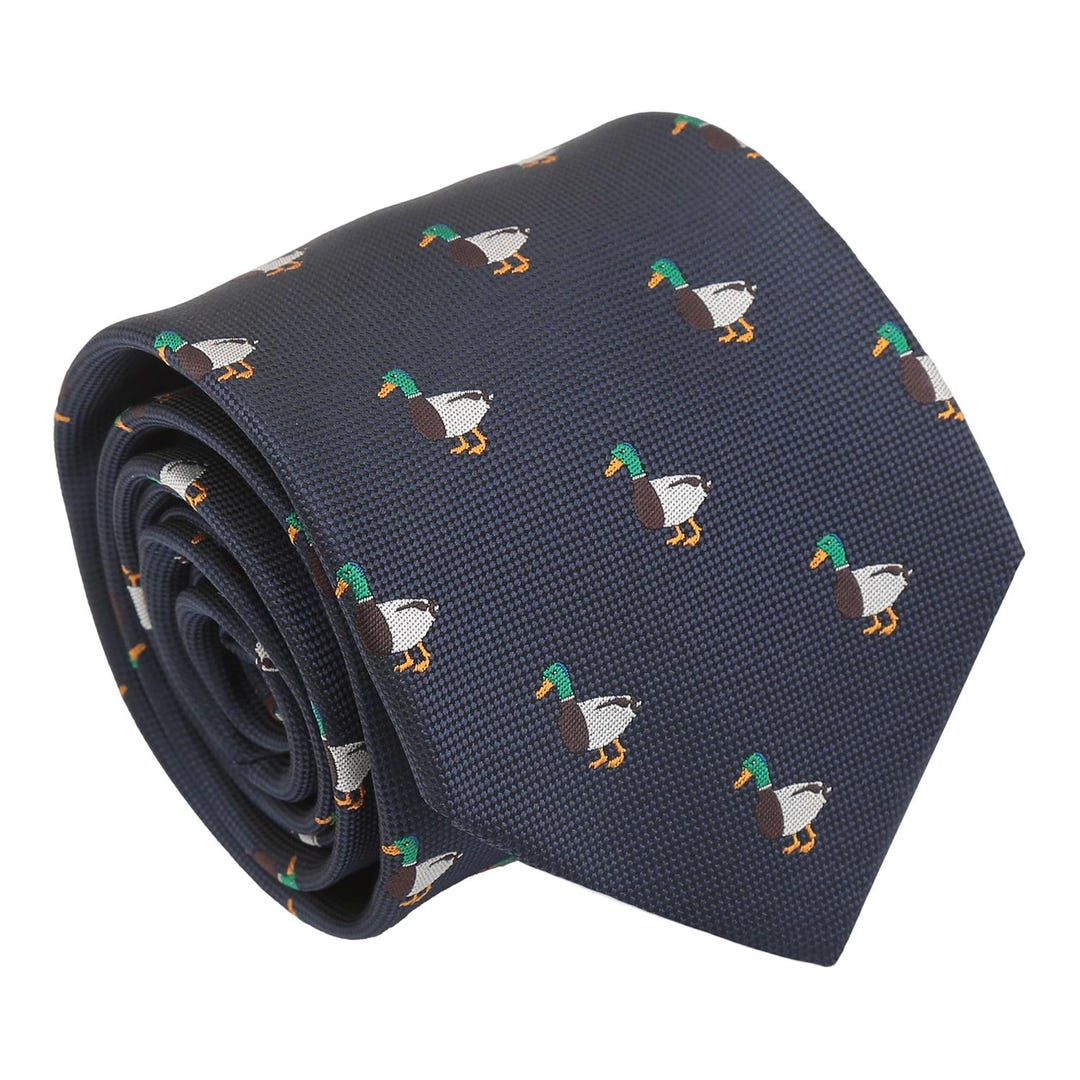 Navy Blue Woven Tie, Mallard Duck Pattern, Gift for Men - Etsy