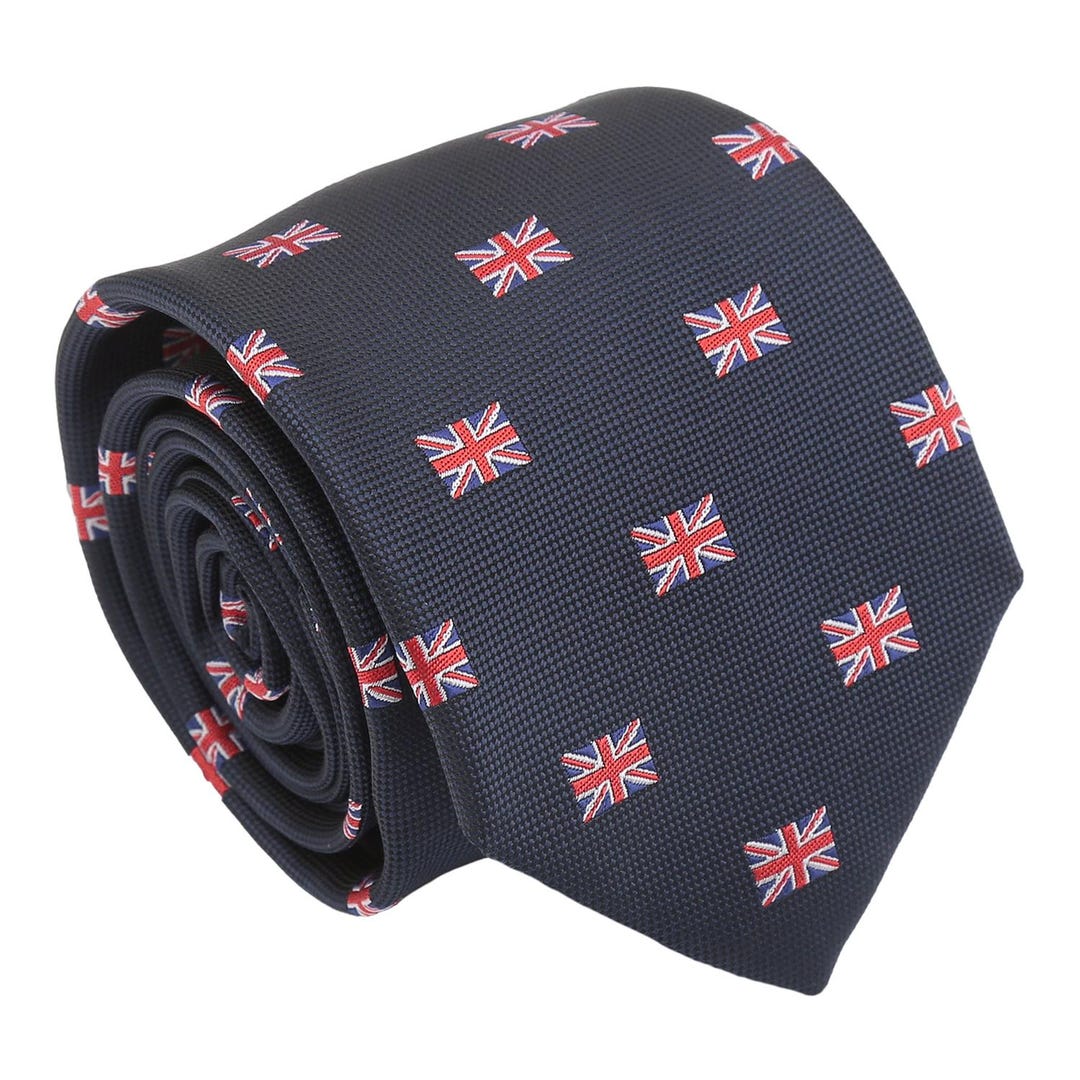 Navy Blue British Union Jack Flag Tie, Woven Tie, Casual Tie, Handmade ...