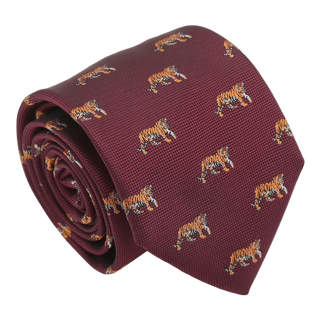 Burgundy Tiger Tie, Woven Tie, Animal Patterned Tie, Casual Tie ...