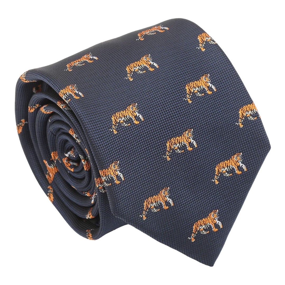 Navy Blue Tiger Tie, Woven Tie, Animal Patterned Tie, Casual Tie ...