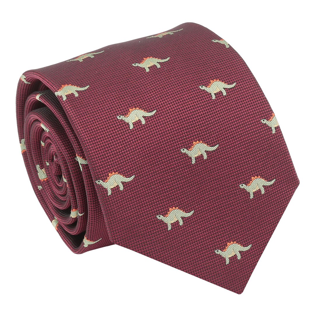 Burgundy Stegosaurus Dinosaur Embroidered Tie, Woven Tie, Dinosaur ...