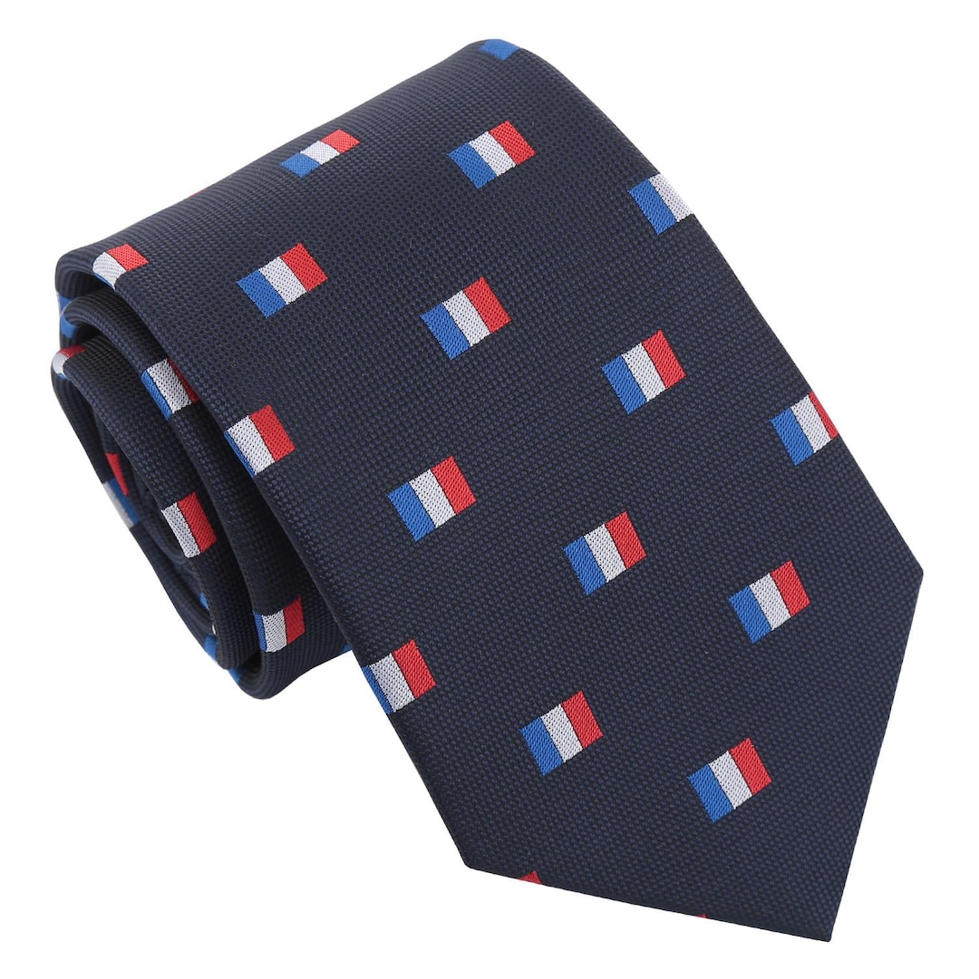 Navy Blue French Flag Tie, Woven Tie, Casual Tie, Handmade Tie, Blue ...