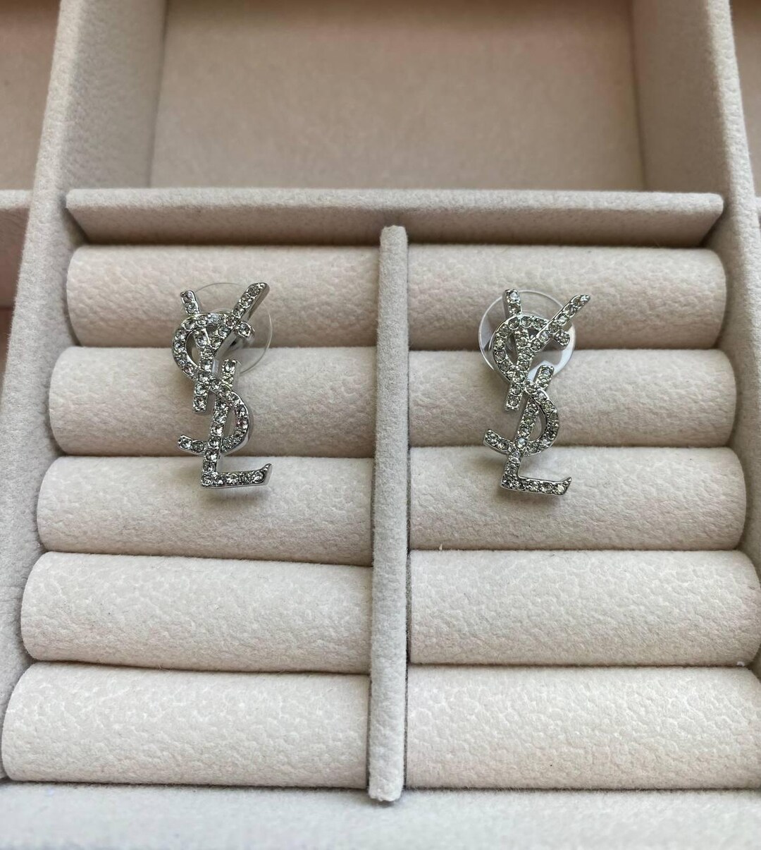 Yves Saint Laurent YSL Sterling Silver Earrings Charming Designer ...