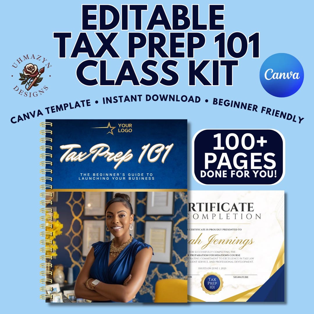 Tax Preparation Course Bundle: Editable Workbook & Certificate (canva ...