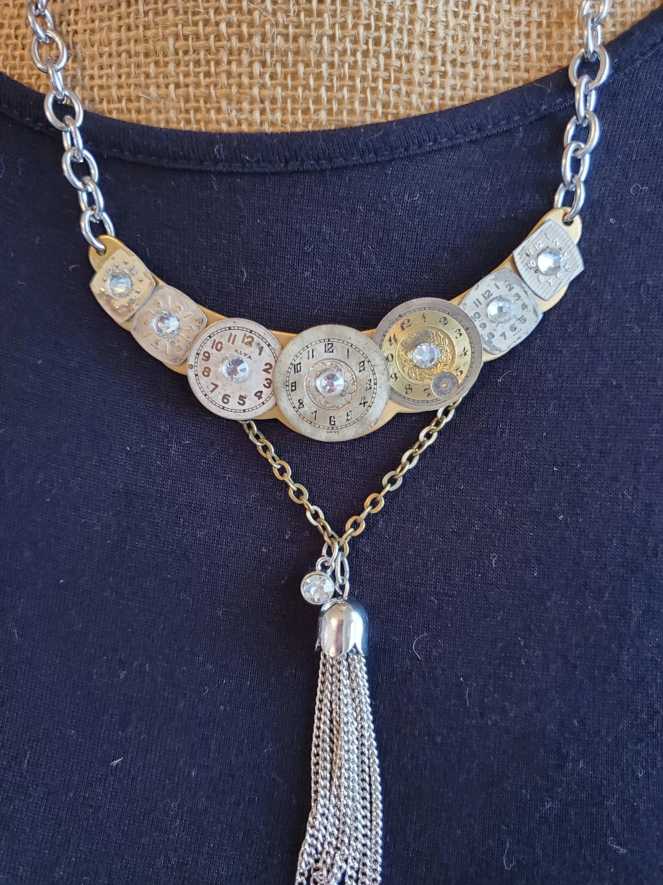 Steampunk Neck With Original Vintage Watch Faces, Silver Chain, and ...