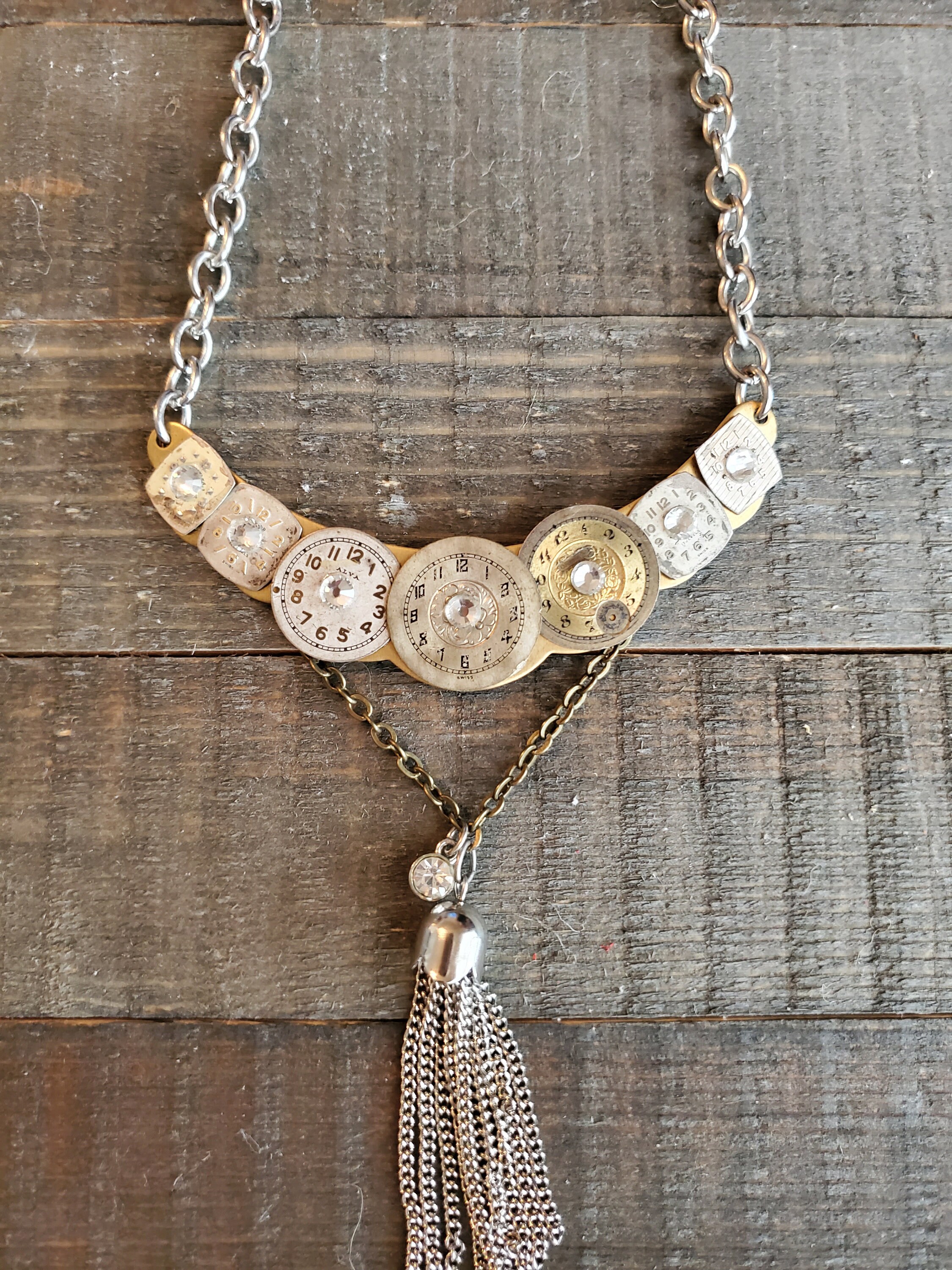 Steampunk Neck With Original Vintage Watch Faces, Silver Chain, and ...