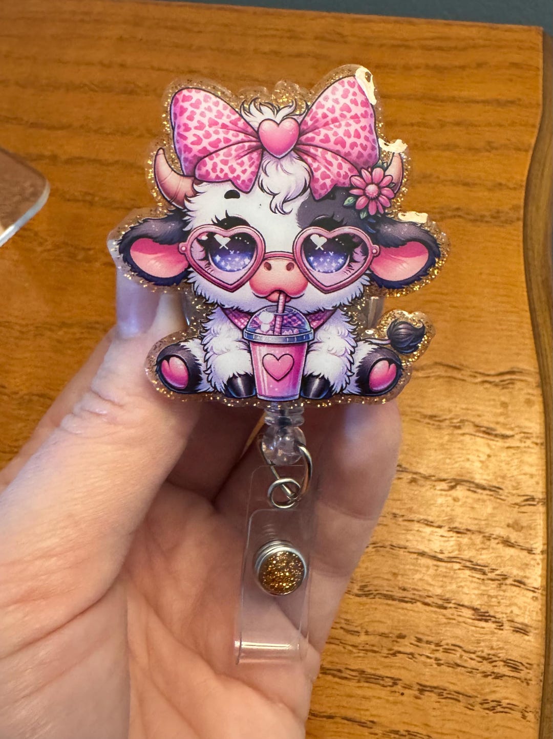 Pink Cow Coffee Badge Reel | Cute Cow Nurse Badge Holder | Retractable ...