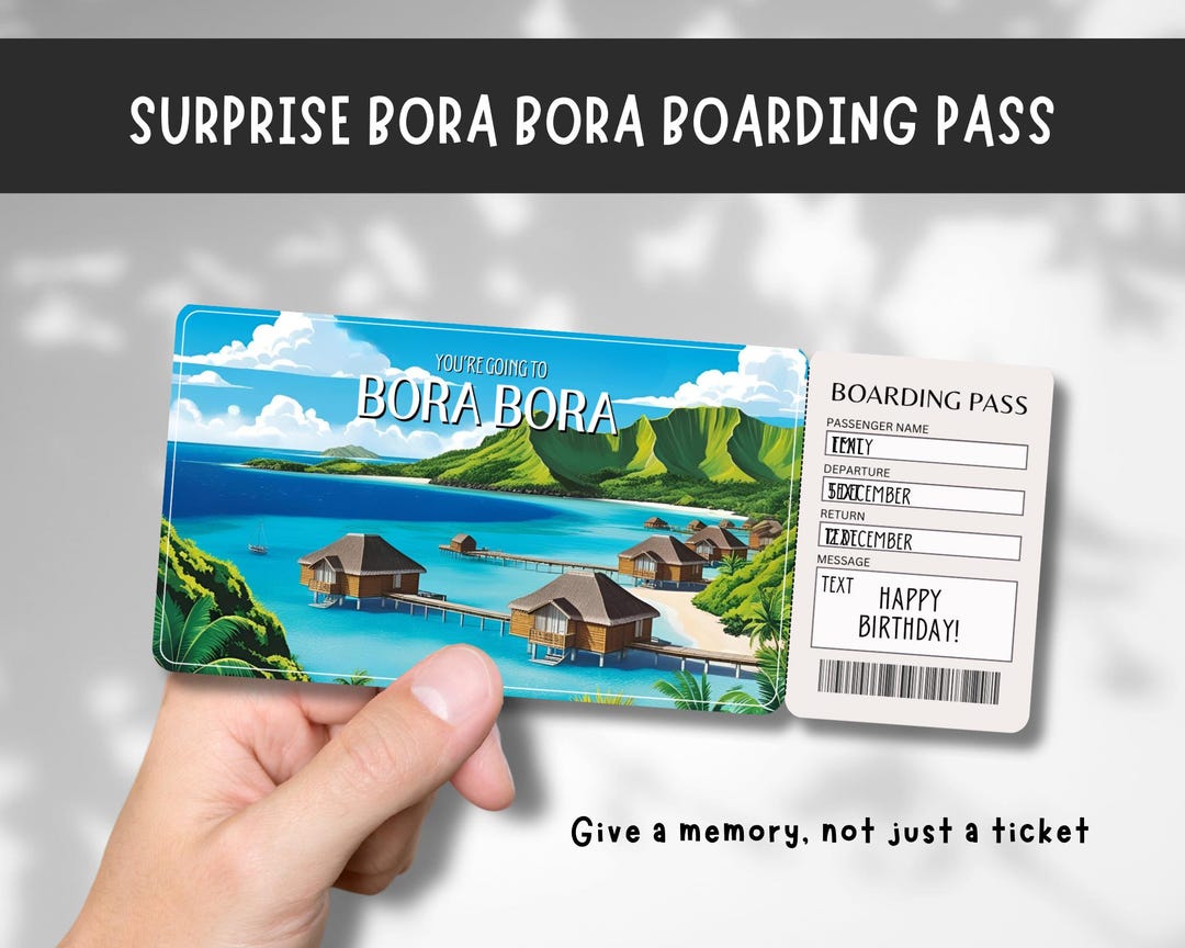 Editable Bora Bora Boarding Pass Template – Custom Travel Reveal ...