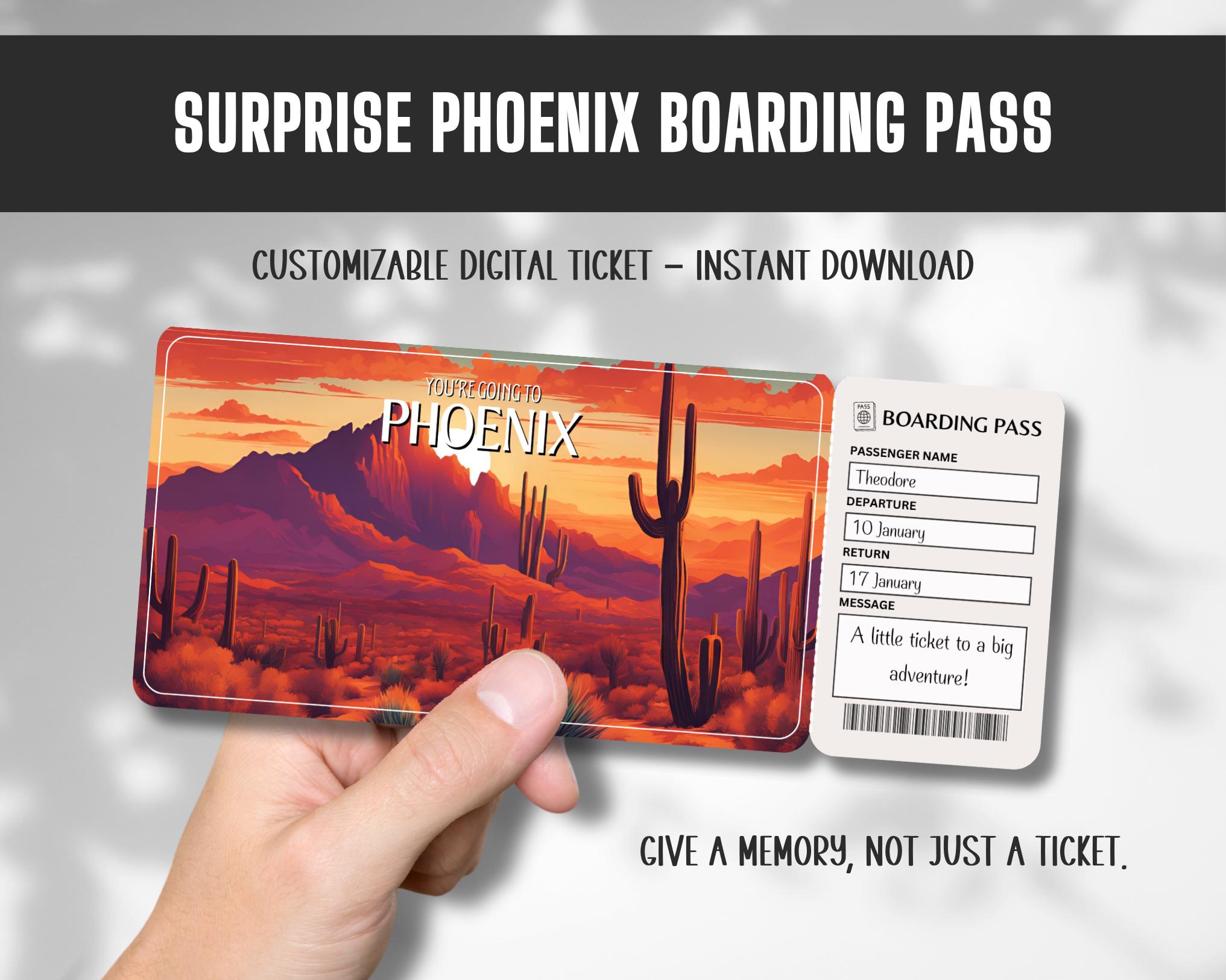 Phoenix Boarding Pass editável para impressão, bilhete de viagem ...
