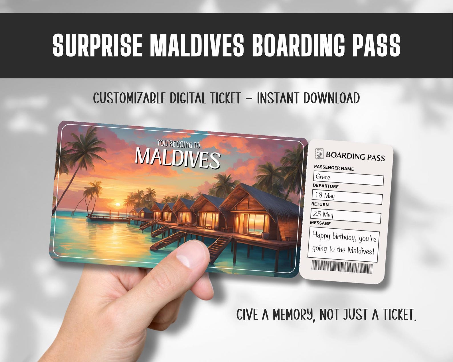 Maldives Boarding Pass Editable Printable Personalized Travel Ticket ...