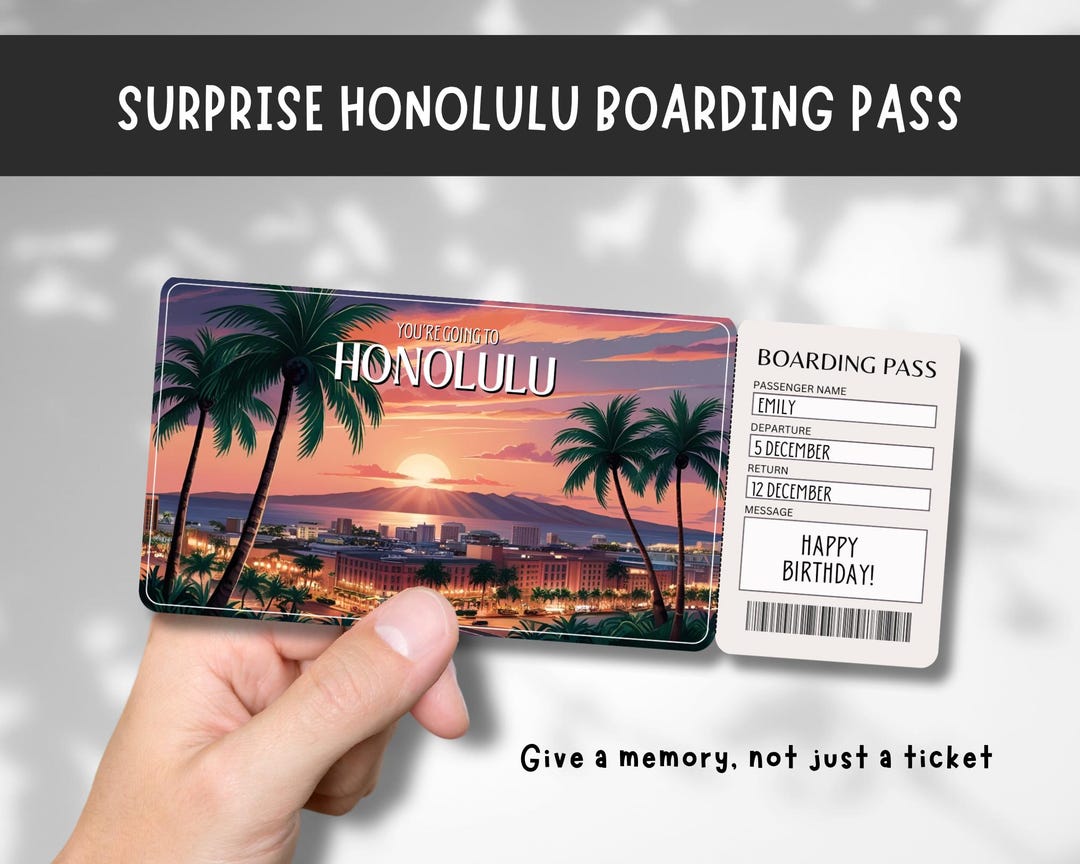 Editable Honolulu Boarding Pass Template – Tropical Vacation Gift ...