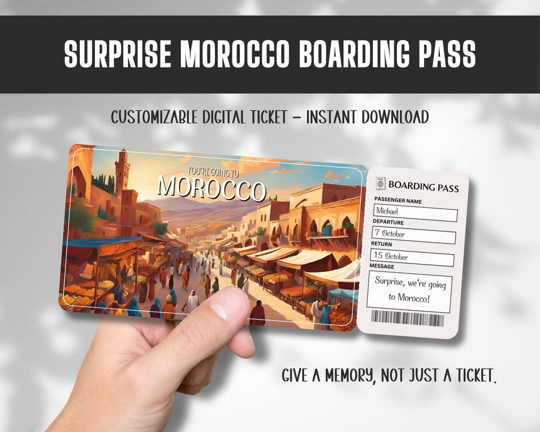 Editable Boarding Pass to Morocco, Morocco Trip Surprise Ticket Template, You're Going to ...