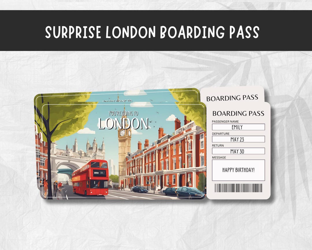 Customizable London Boarding Pass, London, England Trip Surprise Gift ...
