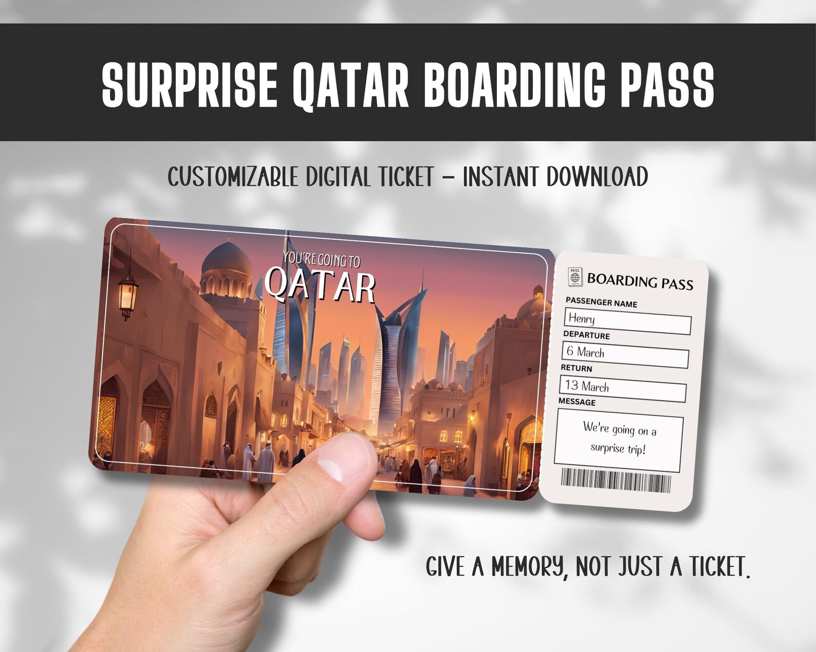 Qatar Boarding Pass Editable Printable Personalized Travel Ticket ...