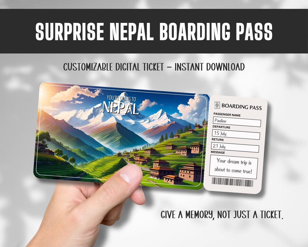 Nepal Boarding Pass Editable Printable Personalized Travel Ticket ...