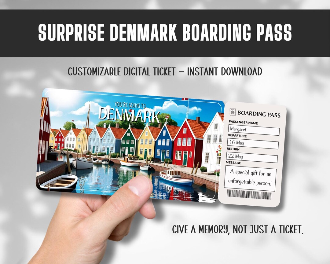Editable Denmark Boarding Pass Template – Printable Canva Surprise Trip ...