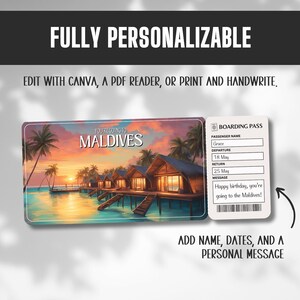 Maldives Boarding Pass Editable Printable Personalized Travel Ticket ...