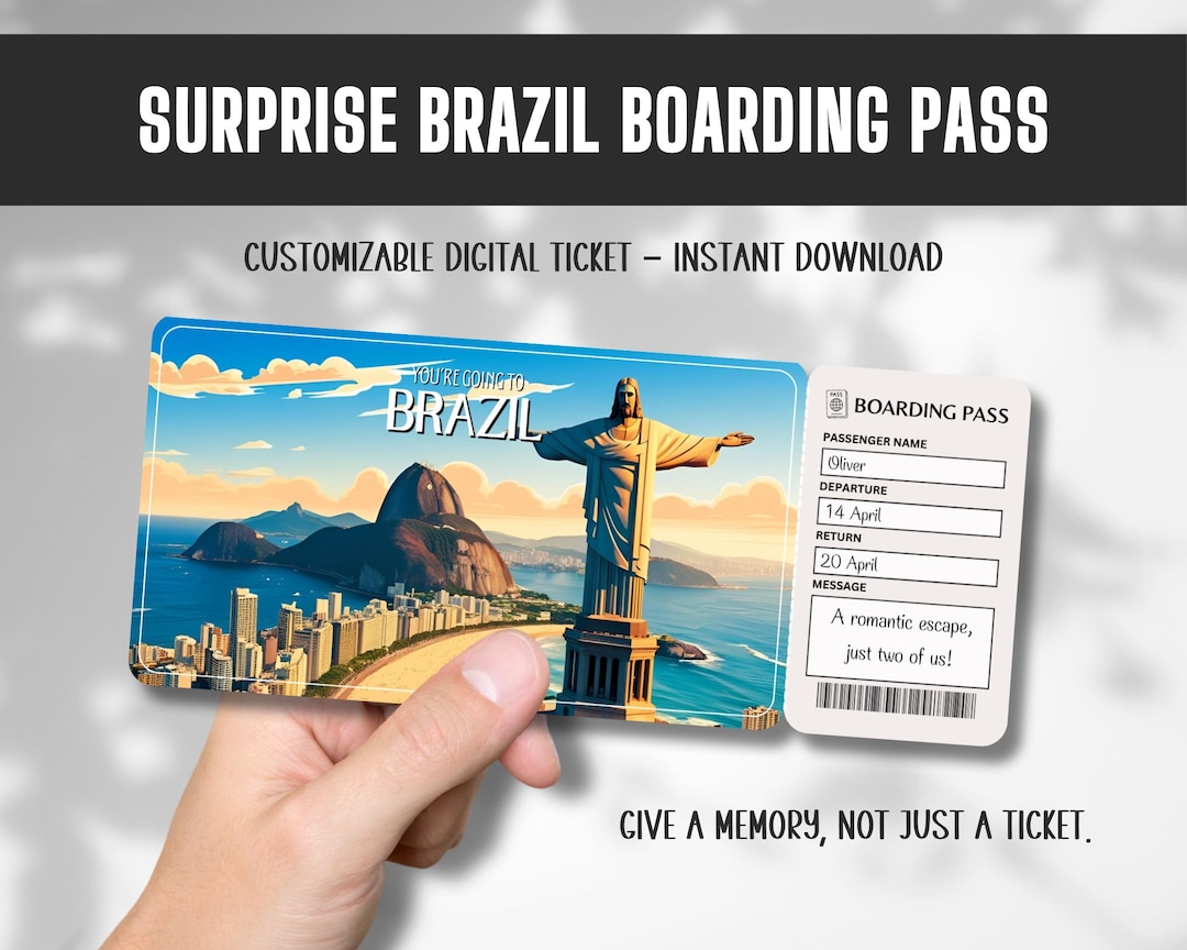 Editable Brazil Boarding Pass – Surprise Trip Ticket Canva Template ...