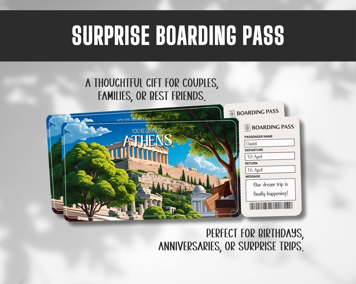 Athens Boarding Pass Editable Printable Personalized Travel Ticket ...