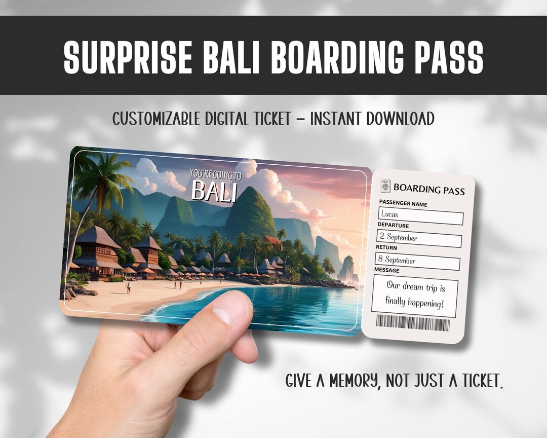 Editable Bali Boarding Pass – Tropical Surprise Trip Canva Template ...