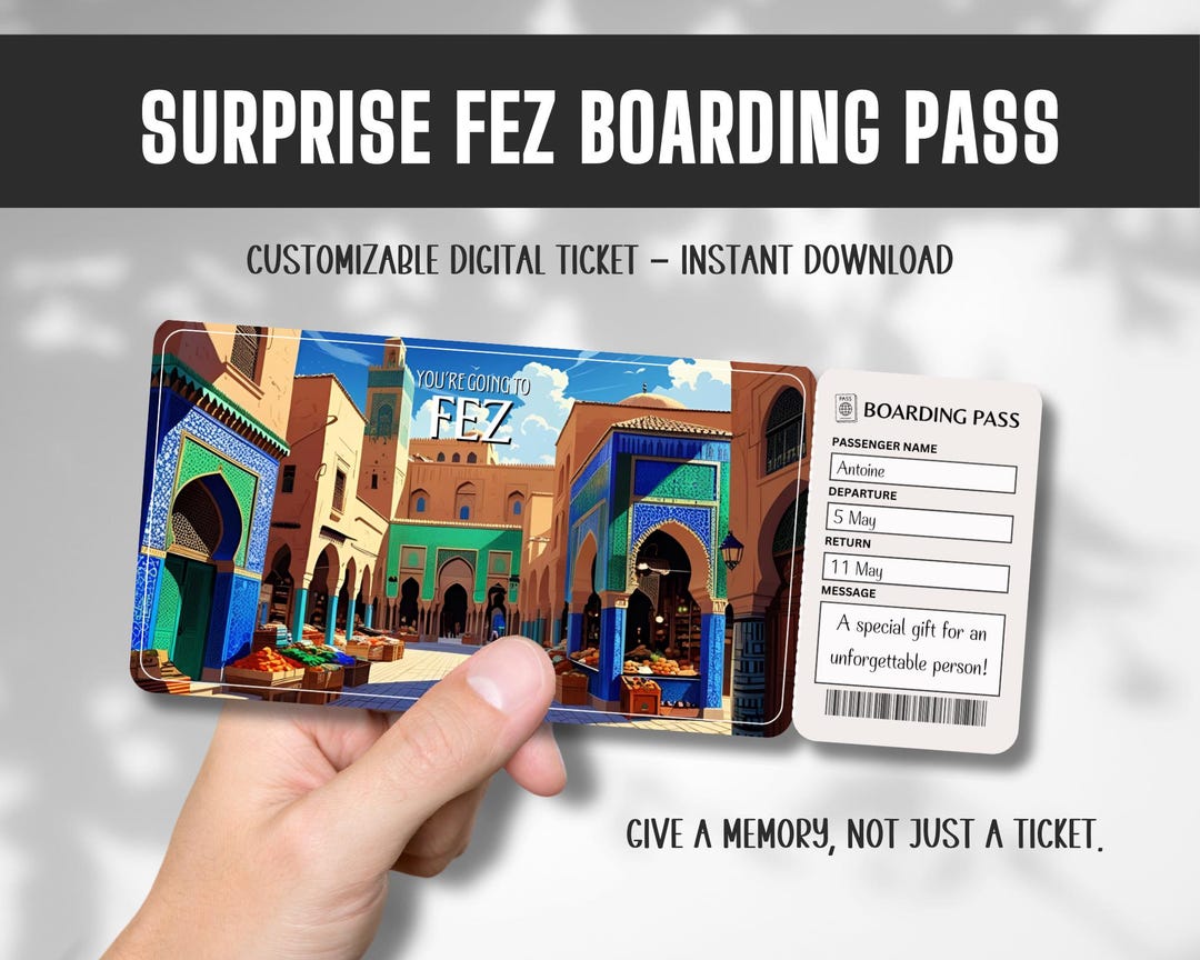 Editable Fez Boarding Pass Surprise Trip Ticket Printable Fez Trip Gift ...