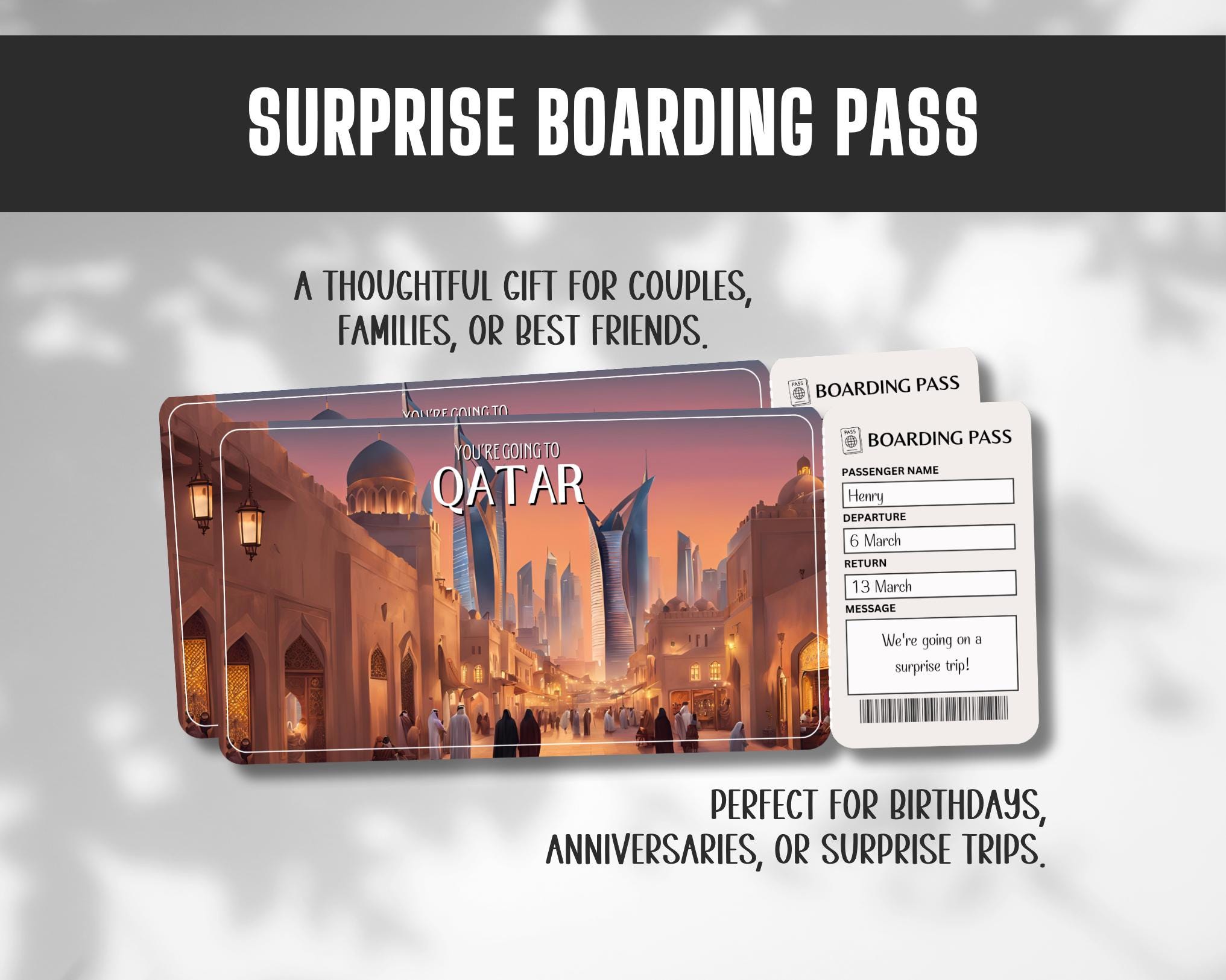 Qatar Boarding Pass Editable Printable Personalized Travel Ticket ...
