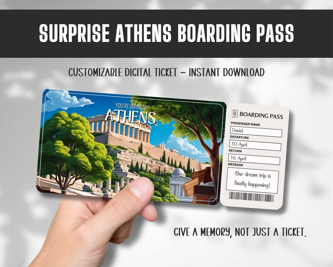 Athens Boarding Pass Editable Printable Personalized Travel Ticket ...