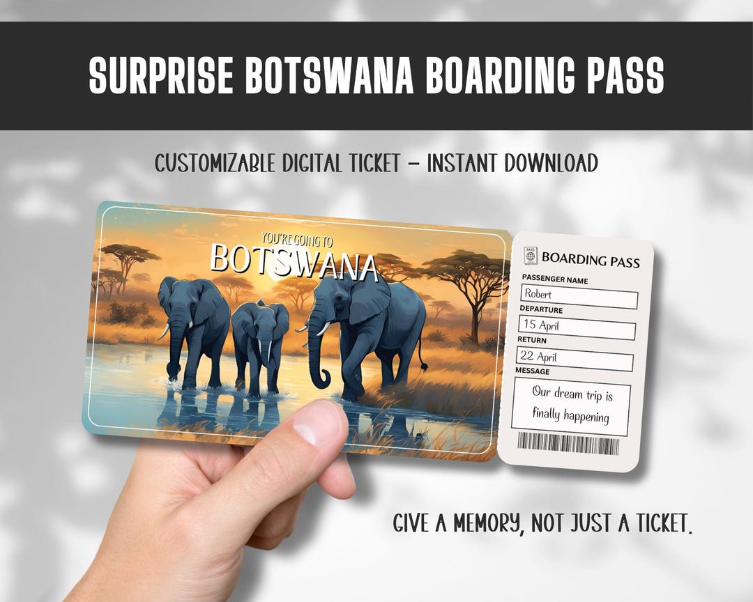Editable Botswana Boarding Pass – Safari Surprise Trip Gift Ticket ...