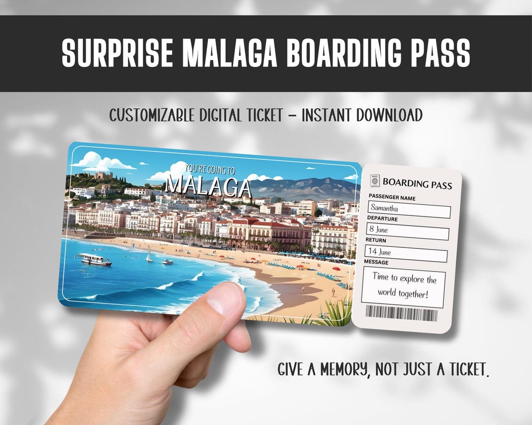 Malaga Boarding Pass Editable Printable Personalized Travel Ticket ...
