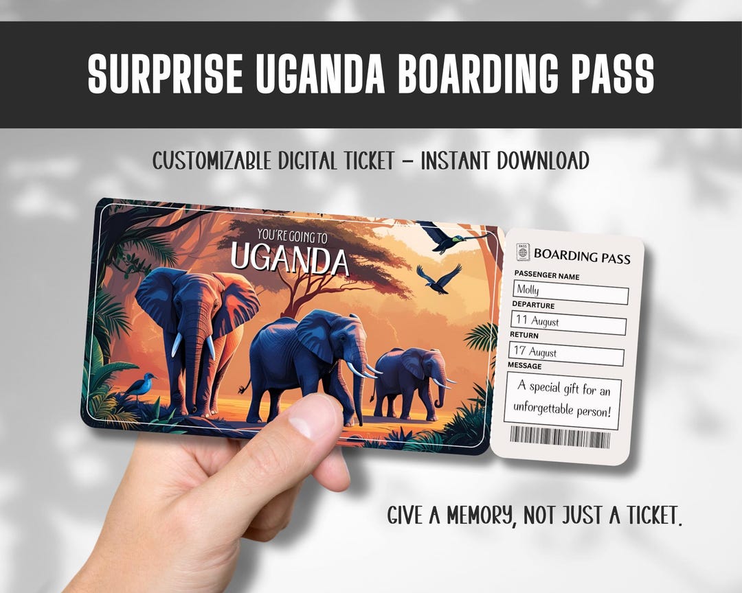 Uganda Boarding Pass Editable Printable Personalized Travel Ticket ...