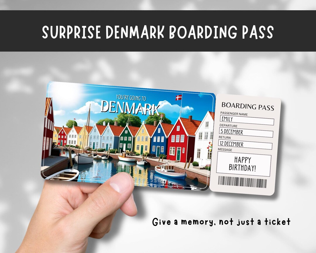 Editable Denmark Boarding Pass – Colorful Copenhagen Houses Travel Gift ...