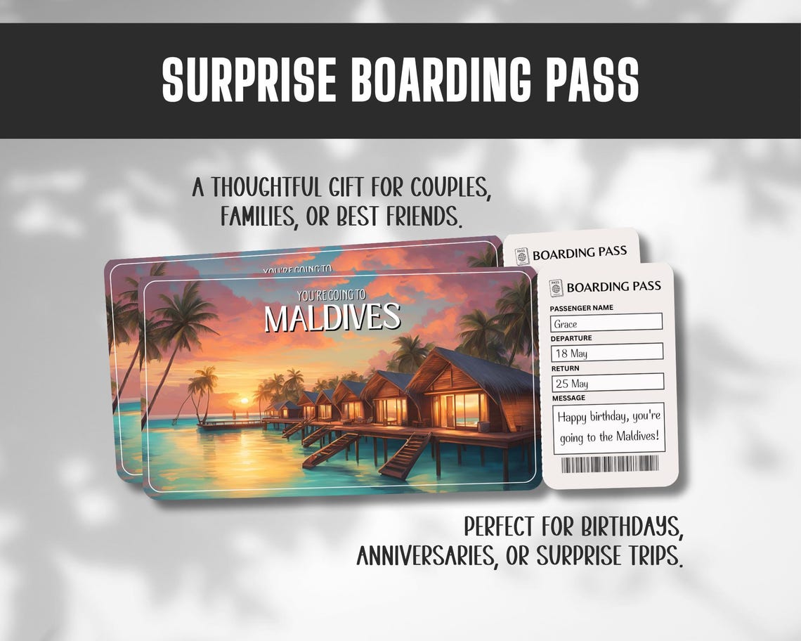 Maldives Boarding Pass Editable Printable Personalized Travel Ticket ...