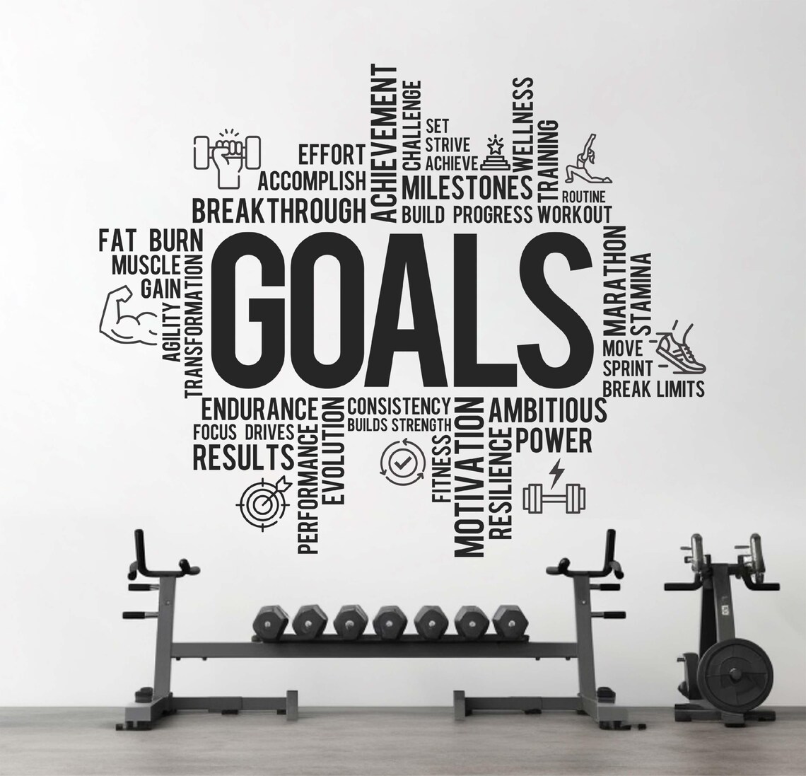 Goals Wall Decal Motivational Quote Wall Sticker Gym Quote Wallpaper ...
