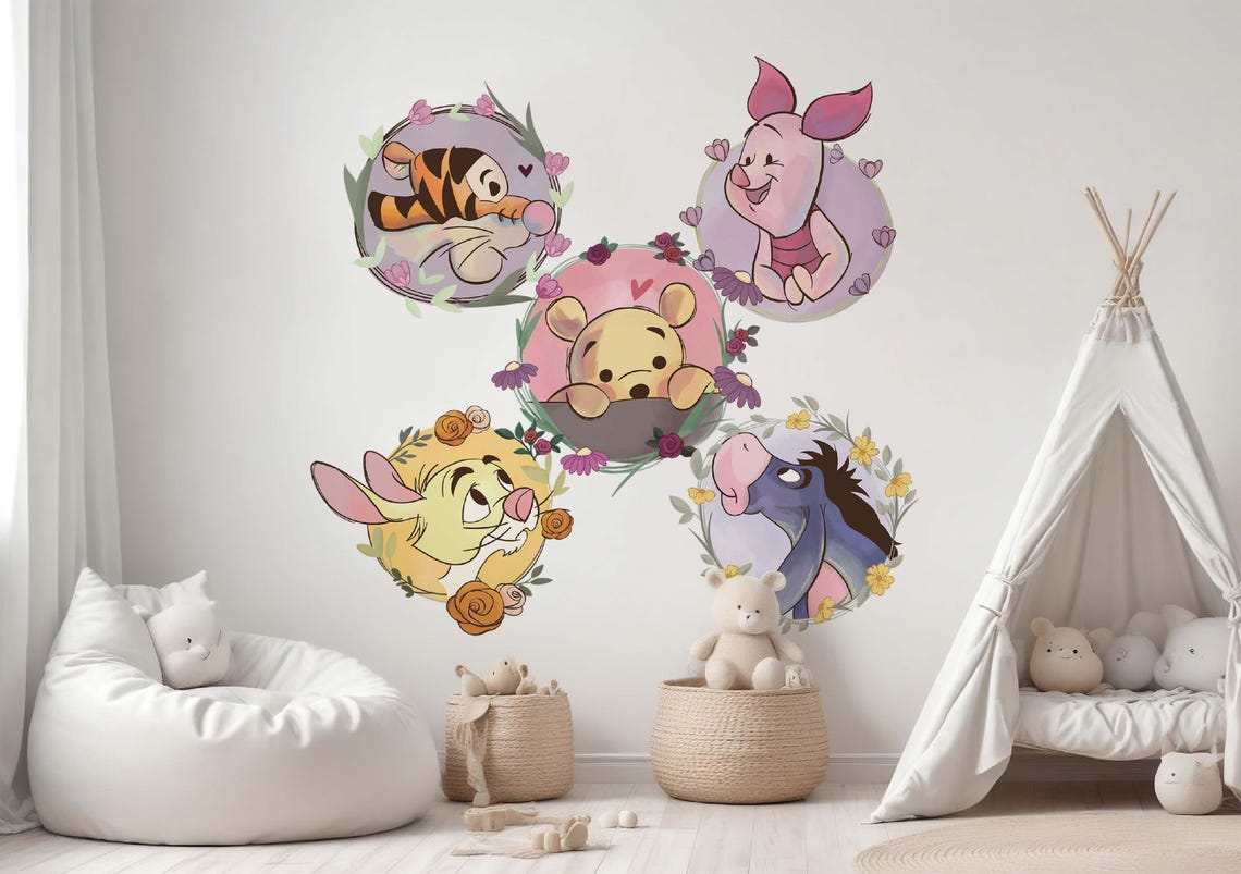 Pastel Winnie the Pooh Wall Decal Tigger Wall Sticker Eeyore Wall Mural ...