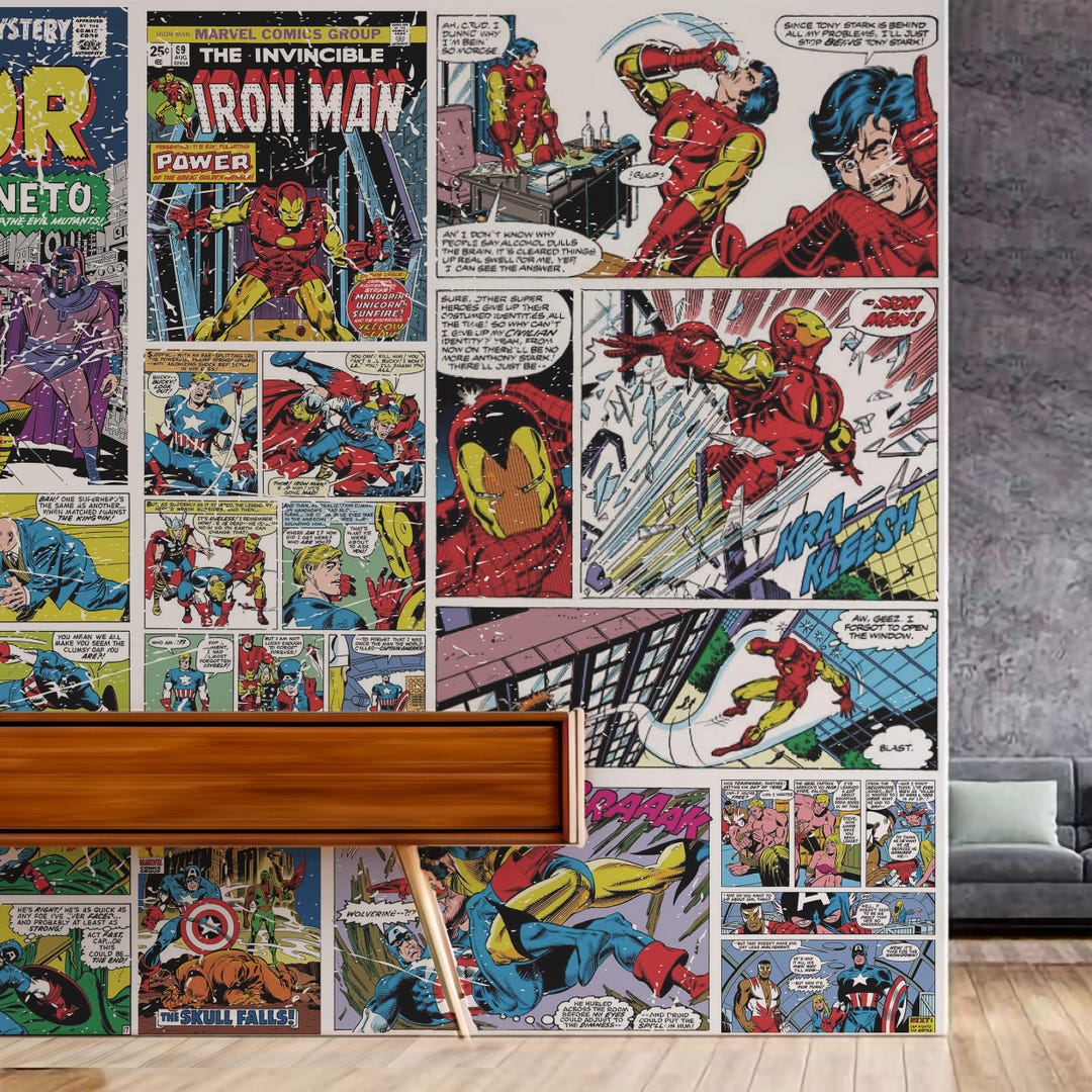 Comic Wall Decal Superheroes Wall Sticker Collage Retro Vintage Comics ...