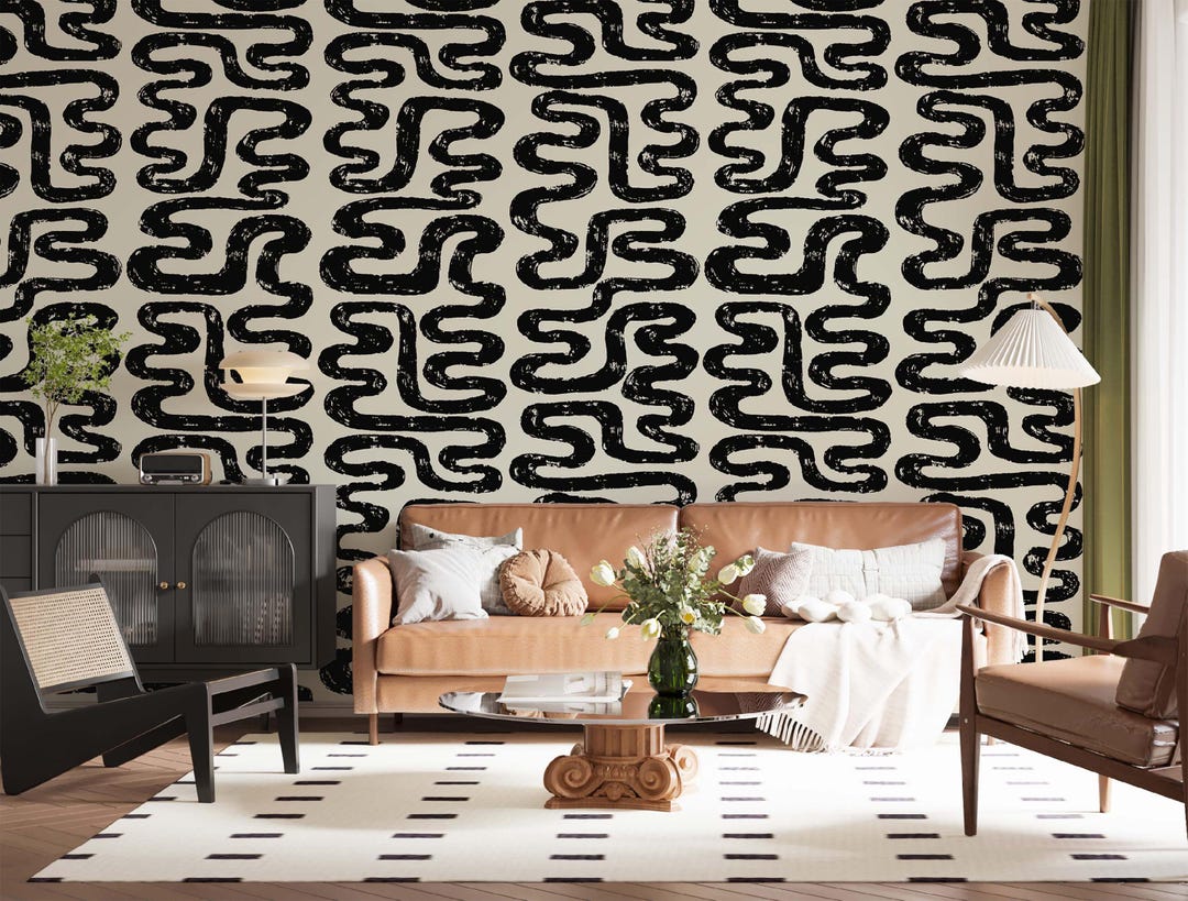 Abstract Art Wall Decal Black Curvy Line Wall Sticker Abstract Line ...