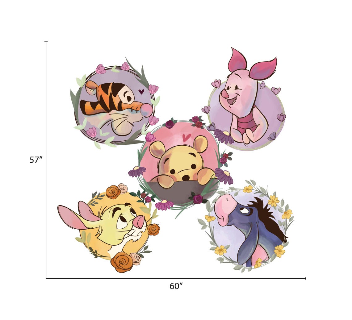 Pastel Winnie the Pooh Wall Decal Tigger Wall Sticker Eeyore Wall Mural ...