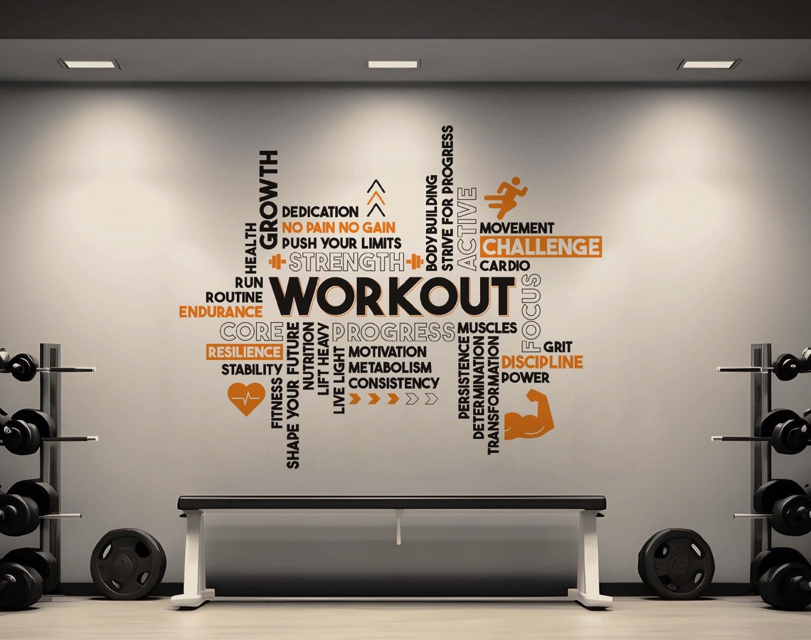 Fitness Vinyl Gym Wall Decal Inspirational Words Gym Decal Fitness ...