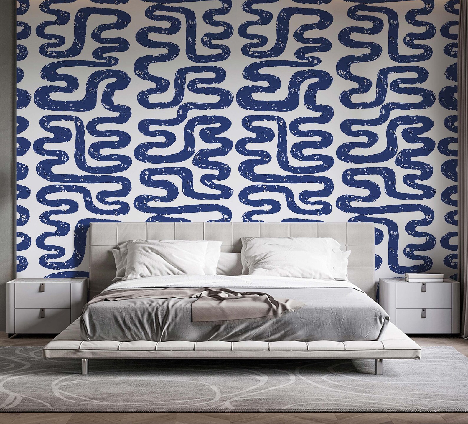 Abstract Art Wall Decal Blue Curvy Line Wall Sticker Abstract Line Wall ...
