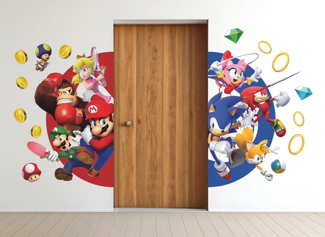 Super Mario Wall Decal Super Sonic Wall Sticker Mario VS Sonic Door ...
