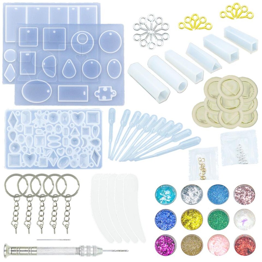 Shapes Key Chains Resin Craft Kit | Silicone Molds, Glitters, Findings ...