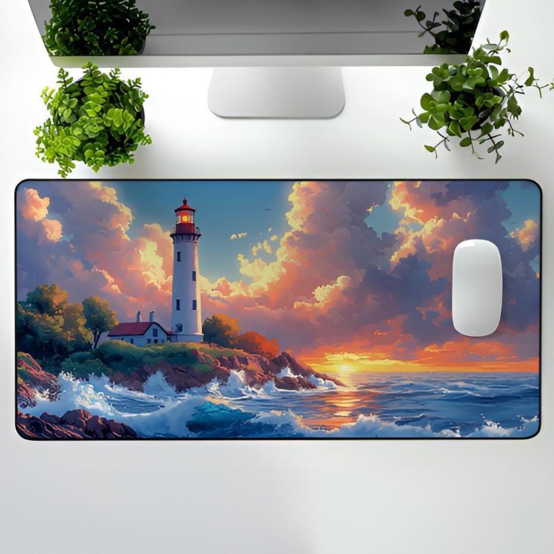 Lighthouse Sunset Desk Mat: Coastal Ocean Beach Gaming Mouse Pad - Etsy