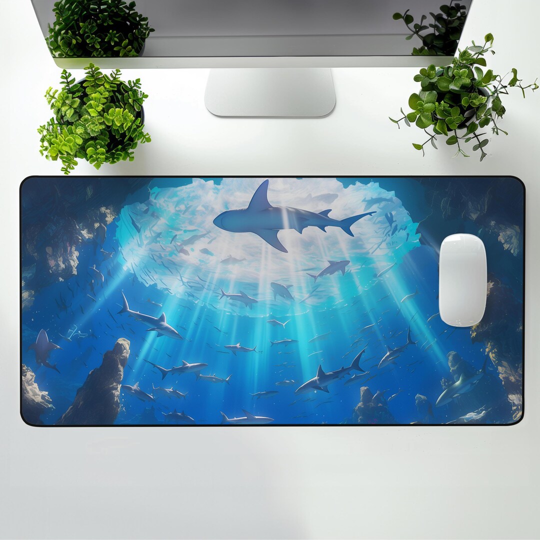 Ocean Sharks Mouse Pad, Deep Sea Extended Gaming Desk Mat, Underwater ...